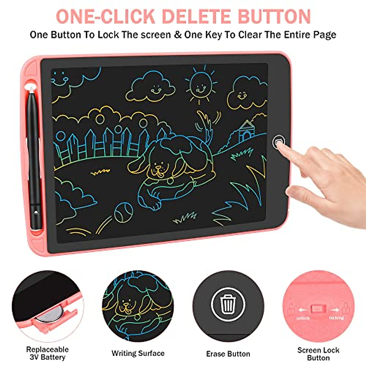 LCD Writing Tablet 10 Inch Toddler Doodle Board,Colorful Drawing Tablets,Electronic Writing Pads, Educational and Birthday Gifts for 3 4 5 6 7 Years Old Girls Boys and Kids (Pink)