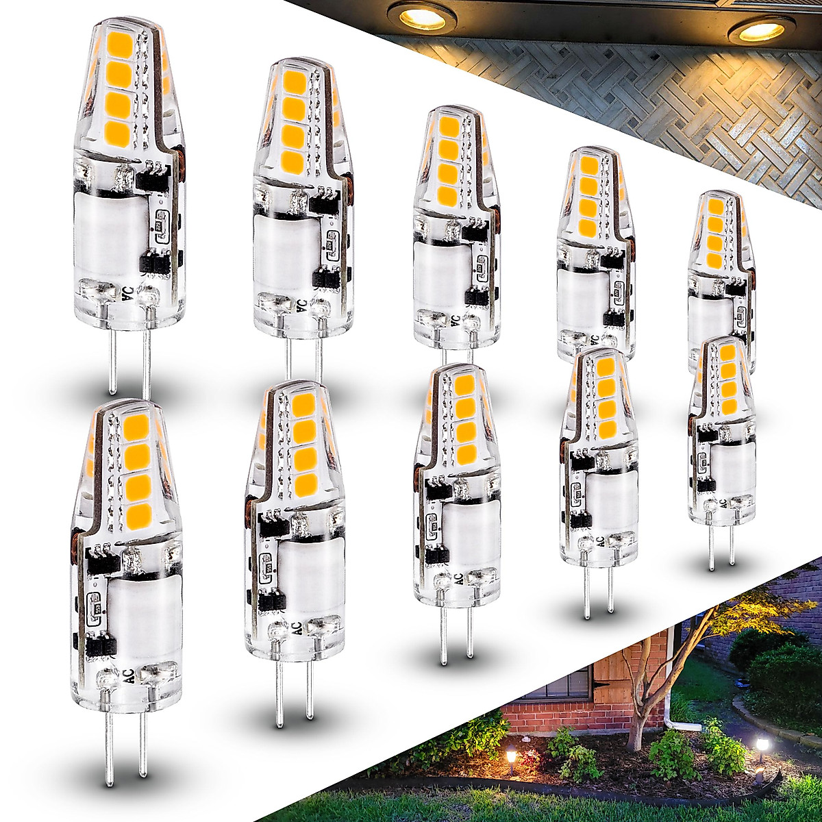 G4 LED Bulb 2W 2700K Warm White AC/DC 12V 10W-20W T3 JC Type Bi-Pin G4 Base Halogen Bulb for Outdoor Landscape Path Lighting Under Cabinet Puck Lights Chandelier RV Camper Boats,No-Flicker,10 Pack