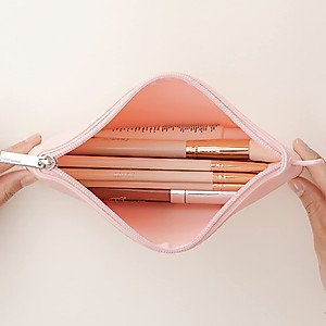 Vorey Silicone Makeup Brush Holder Travel Essentials Portable Zippered Large Capacity Cosmetic Brush Case Makeup Brush Pouch for Women, Pink