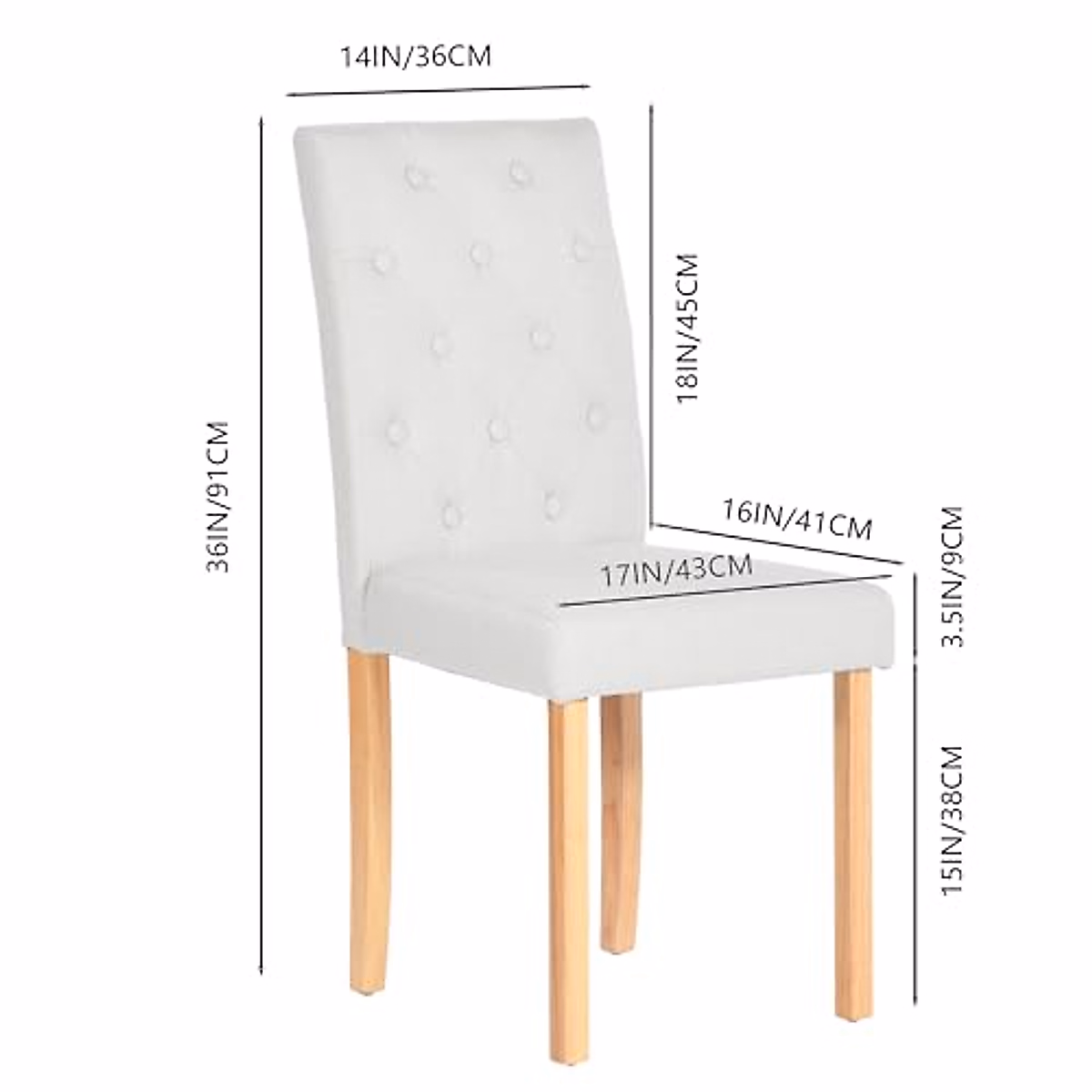 FurnitureR Dining Chairs Set of 4, Wooden Armless Kitchen Chair with Solid Rubber Wood Legs High-Back Dining Room Chairs with Upholstered Padded Cushion, White