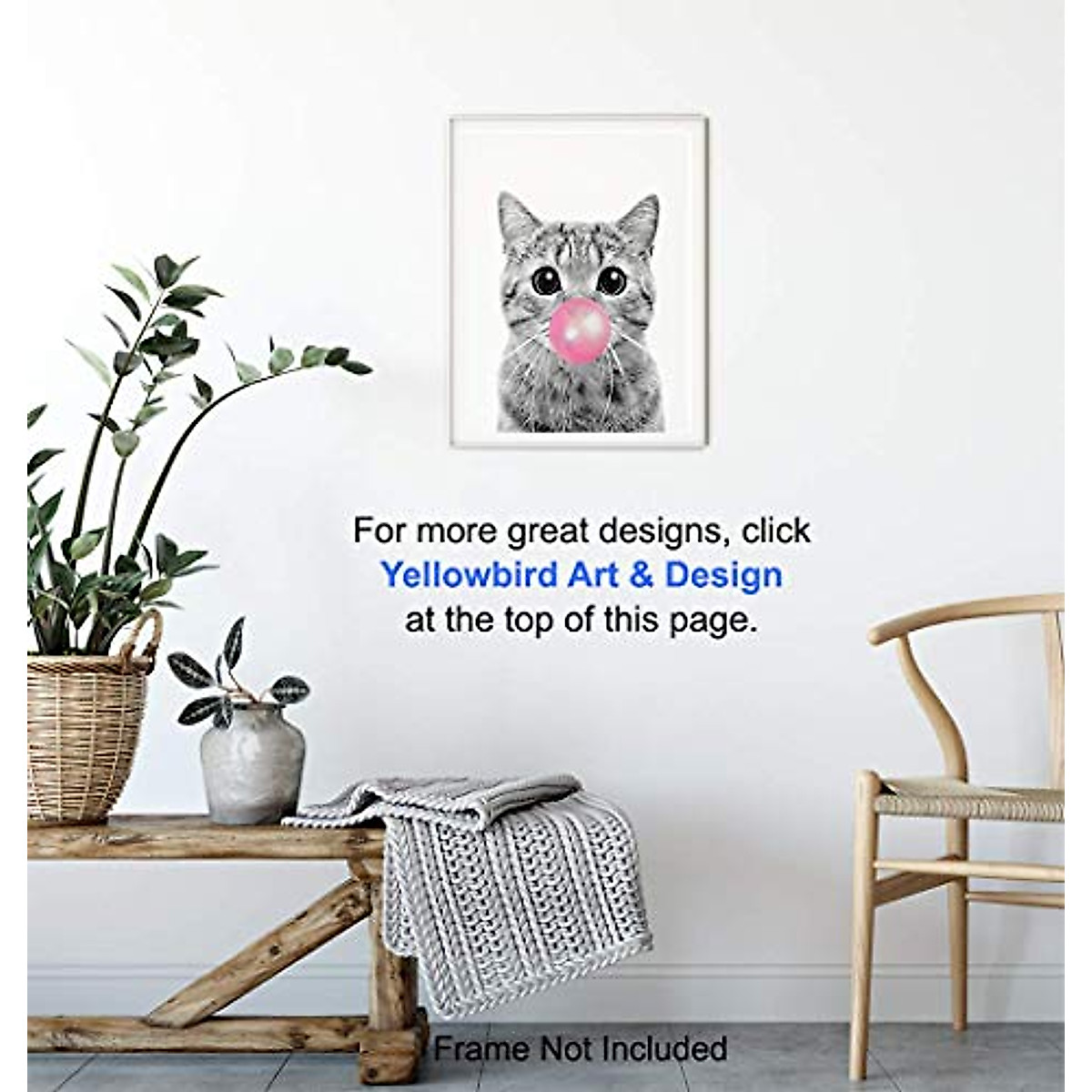 Cat Wall Decor - Tabby Cat - Cute Cat Wall Art - Room Decoration for Girls Bedroom, Kids Room, Living Room, Nursery - Cat Lover Gifts for Women - Adorable Pink Girly Kitty, Pussycat, Kitten Print