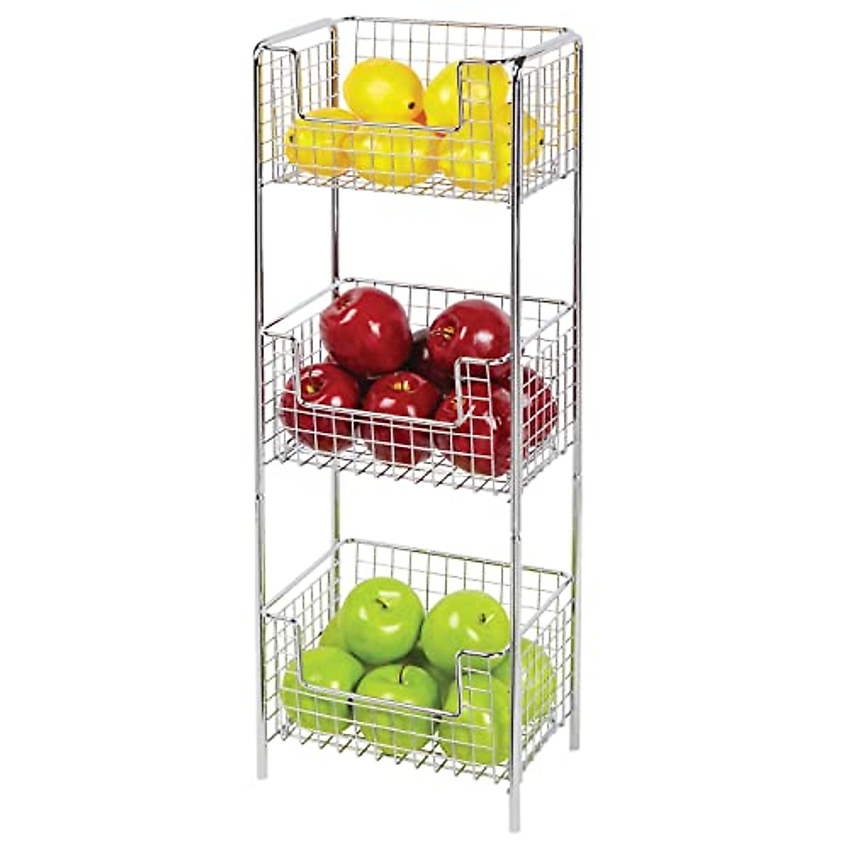 mDesign Steel Freestanding Storage Organizer Tower Rack Basket Shelf, Metal 3-Tier Furniture Unit for Master/Guest Bathroom, Powder Room - Holds Bath Towels, Soap - Concerto Collection - Chrome