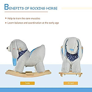 Qaba Kids Ride-On Rocking Horse Toy Bunny Rocker with Fun Play Music & Soft Plush Fabric for Children 18-36 Months