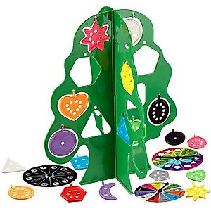 Skoolzy 3 In 1 Christmas Tree Game 25 Piece Set - Color Matching Ornaments Counting Toys for Toddlers Shape Sorter Puzzle Kids Learning Activities Includes Spinning Cards, Sensory Shapes Buttons, Tree