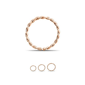 14k Rose Gold Nose Hoops Twisted Seamless Nose Rings 1/4" - 6mm 18G