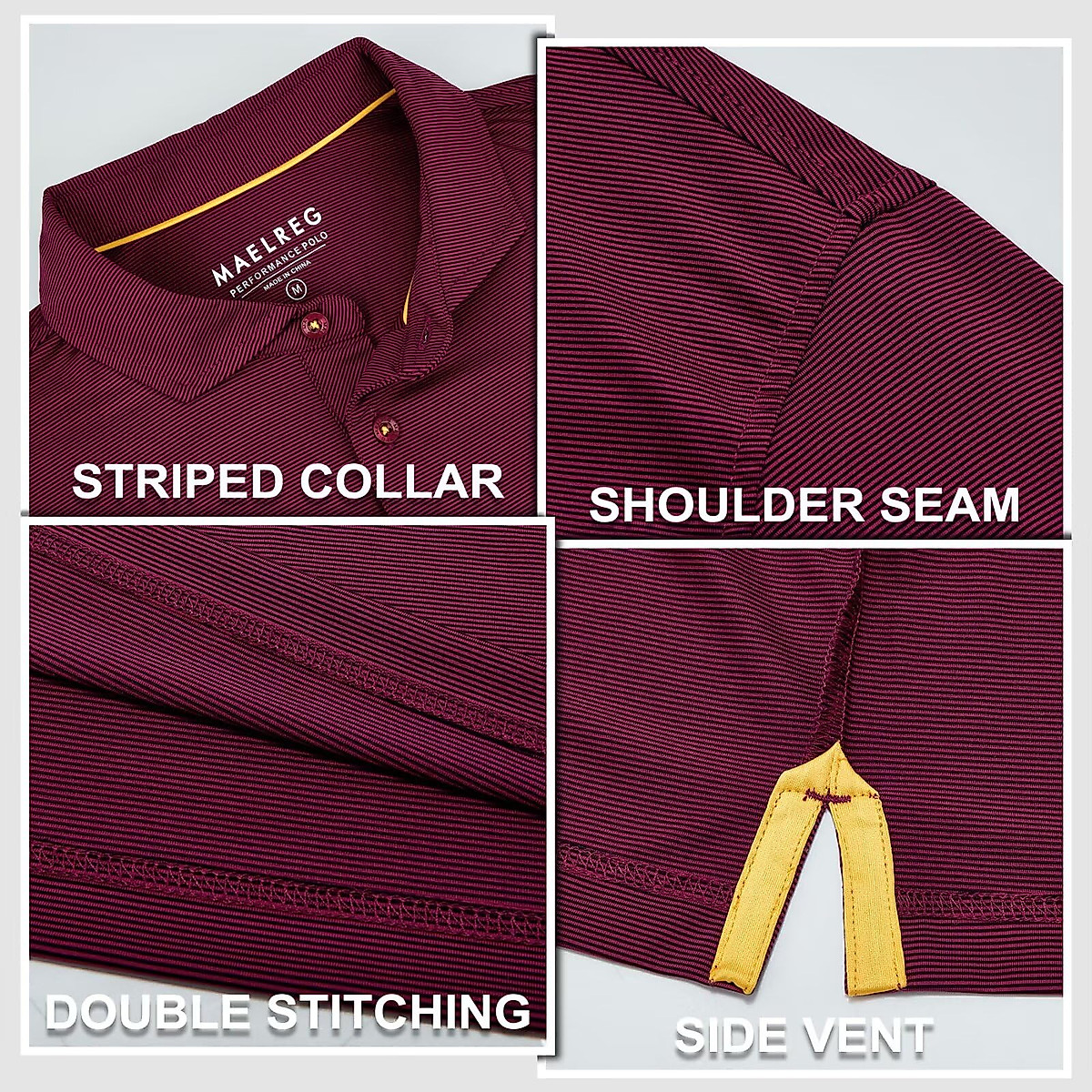 MICHEL ROUEN Golf Shirts for Men Lightweight Quick Dry Long Sleeve Striped Athletic Activewear Mens Golf Polo