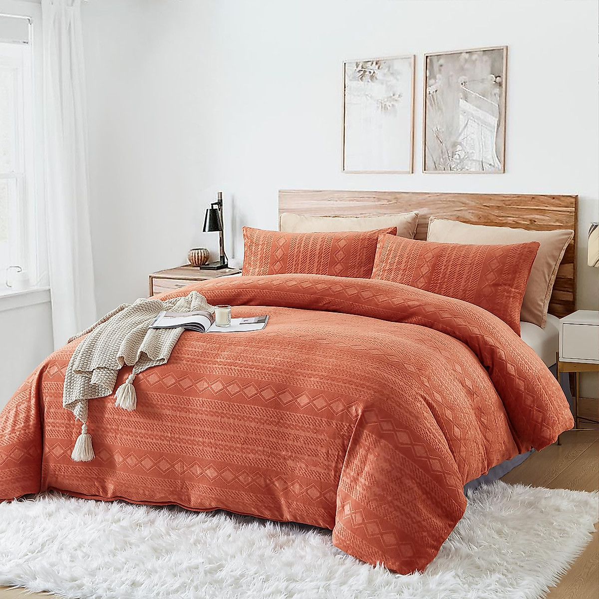 Cupocupa Velvet Duvet Cover Queen Set Grey Comforter Cover 3Pcs Ultra Soft Cover Breathable Luxury Flannel Velour Duvet Cover Zipper Closure Corner Tie Queen Terracotta