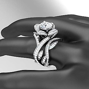 shiYsRL Exquisite Jewelry Ring Love Rings Women Romantic Gift Wedding Party Flower Leaf Shiny Zircon Knuckle Finger Ring Wedding Band Best Gifts for Love with Valentine's Day - White 7