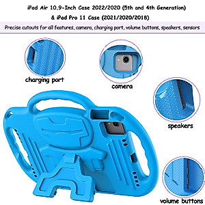 LTROP Kids Case for iPad Air 6th Gen(11",2024) & Air 5th/4th Gen & Pro 11, Durable Shockproof Case with Shoulder Strap Handle Stand for iPad 10.9 & 11 inch Tablets, Blue