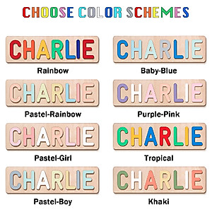 Personalized Name Puzzle for Kids Engraved Text Greetings on Back, Custom Wooden Name Signs with Pegs for Boy & Girl 1 Year Old Montessori Toys Toddler Puzzles for Newborn
