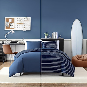 Nautica - King Duvet Cover Set, Soft Reversible Microfiber Bedding with Matching Shams, Solid Home Decor for All Seasons (Longdale Navy, King)