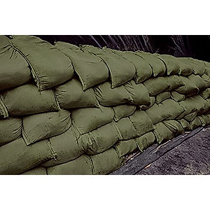 Empty Sandbags Military Green with Ties (Bundle of 10) 14" x 26" - Woven Polypropylene Sand Bags, Extra Heavy Duty Sandbags for Flooding, Sand Bags Flood Protection