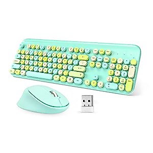 Colorful Wireless Keyboard and Mouse Combo,Full-Sized Ergonomic Keyboard,Round Typewriter Flexible 104 Key,3 DPI Adjustable Mouse,2.4GHz Connection for Windows 11/10/8/7 and Computer/Desktop/PC/Laptop