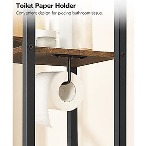 HOOBRO 8-Tier Over The Toilet Storage, Freestanding Bathroom Organizer Space Saver, Mass-Storage Side Storage Open Rack, for Bathroom, Living Room, Laundry, Rustic Brown and Black BF86TS01