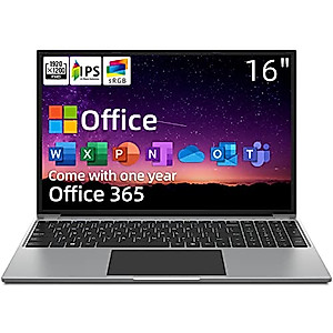 jumper Laptop 16 Inch FHD IPS Display (16:10), Intel Celeron Quad Core Processor, 4GB DDR4 RAM 128GB Storage, Laptops Computer with Office 365 1-Year Subscription Included, 4 Stereo Speakers, Gray.