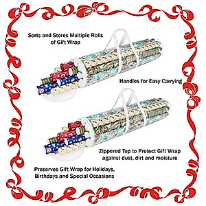 Elf Stor Gift Wrapping Paper Roll Storage Bags 31" long, 2 pk Clear Totes with Handles, fits up to 25 pcs gift wrap paper roll in each bag