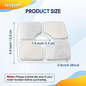KEEPOW Cat Fountain Filter, 6 Pack Pet Filter Replacement for 84oz/2.5L Square Cat Fountain Dog Water Dispenser, Triple Filtration System