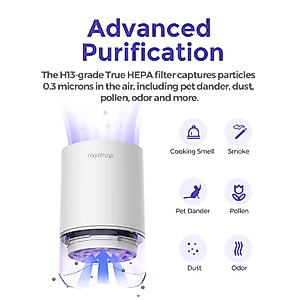 raydrop Small Air Purifier for Home Bedroom, Personal Desk Mini Air Purifier, Room Hepa Air Purifier Fresheners Cleaner for Pets, Smoke, Desktop, Office (White)