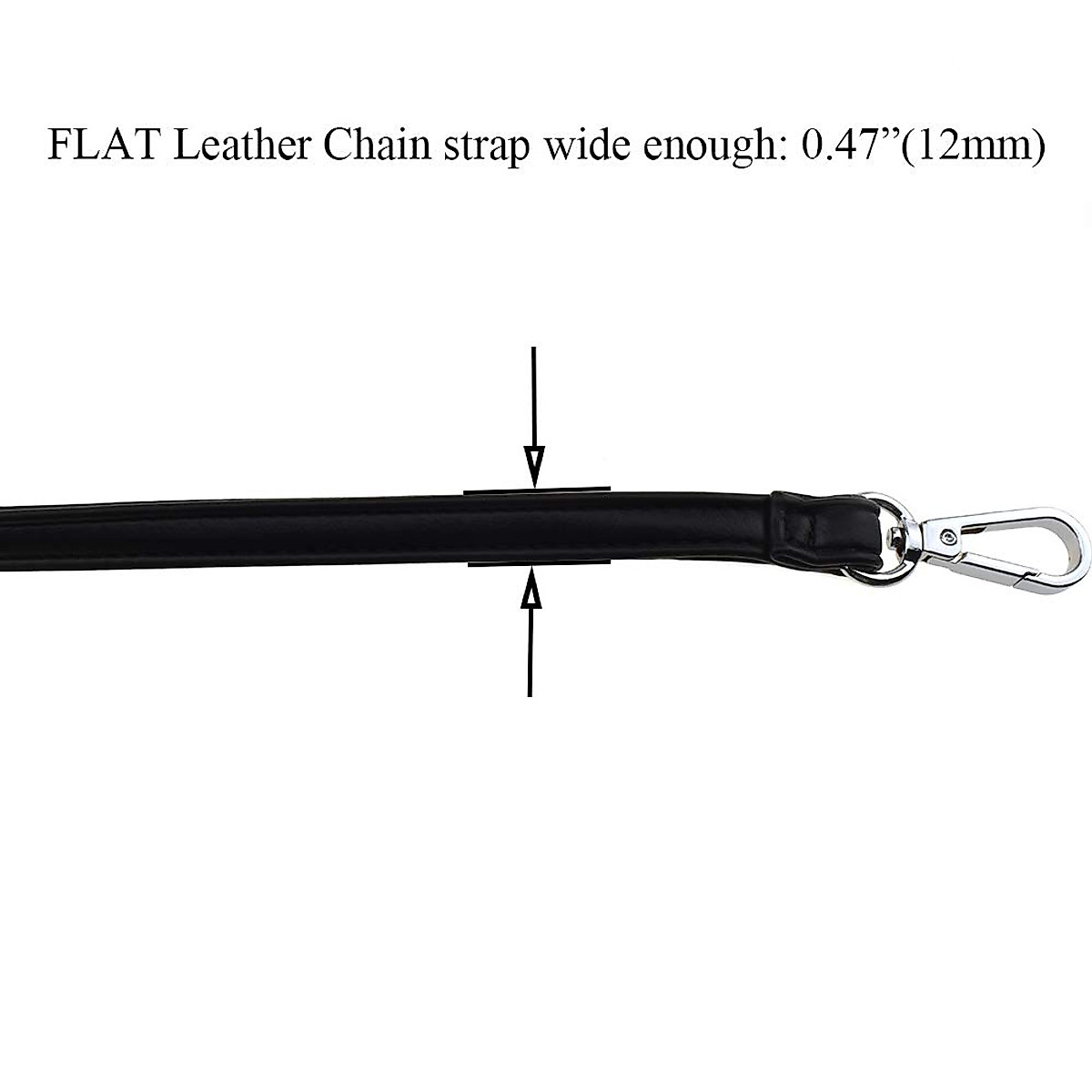 HAHIYO Adjustable Smooth Black Leather Purse Chain Strap Length 31.5-55.1 Inch Silver Hardware for Shoulder Cross Body Sling Purse Replacement Comfortable 0.47 Inch Wide 4.7mm Extra Thick 1 Pack