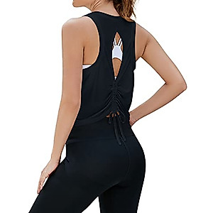 Blooming Jelly Womens Workout Tank Tops Athletic Backless Yoga Tops Running Loose Fit Sleeveless Blouses（X-Large,Black