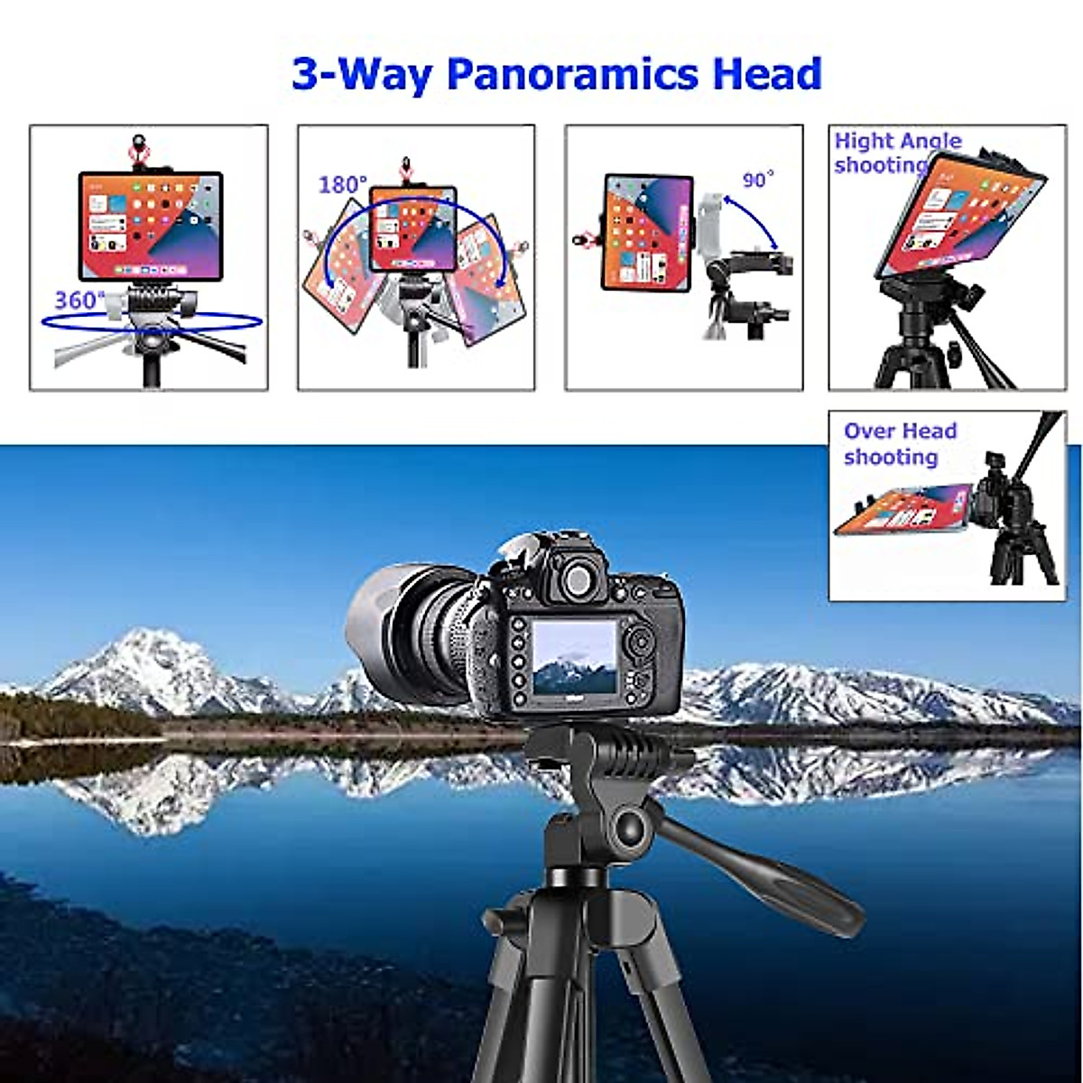 67 inTablet Ipad Tripod Stand Holder with Shutter and Cold Shoe Mount for iPad Pro 12.9/11 Air Mini, iPhone Galaxy, Applied Video Recording, Live Stream, Watching, 4~15 inch Devices