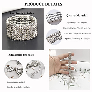 JEWPARK 4 PCS Crystal Tennis Bracelet Silver Rhinestone Stretch Bracelets for Women 4A