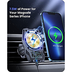 OQTIQ Hexagon Magnetic Wireless Charging Car Mount Vent Phone Holder Compatible with Magsafe iPhone 14 13/Pro/Pro Max/Mini(QC 3.0 Car Charger & 3.3ft Type-C Cable Included)