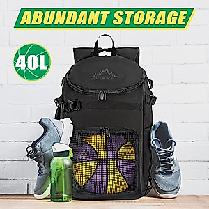 GoHimal Basketball Backpack, Large Sports Bag With Ball Compartment for Men and Women, Basketball, Soccer, Volleyball, Rugby(Black)