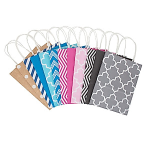 Hallmark 10" Medium Gift Bag Assortment, Pack of 12 in Kraft, Grey, Black, Pink, Blue - Solids and Patterns for Birthdays, Baby Showers, Bridal Showers or Any Occasion