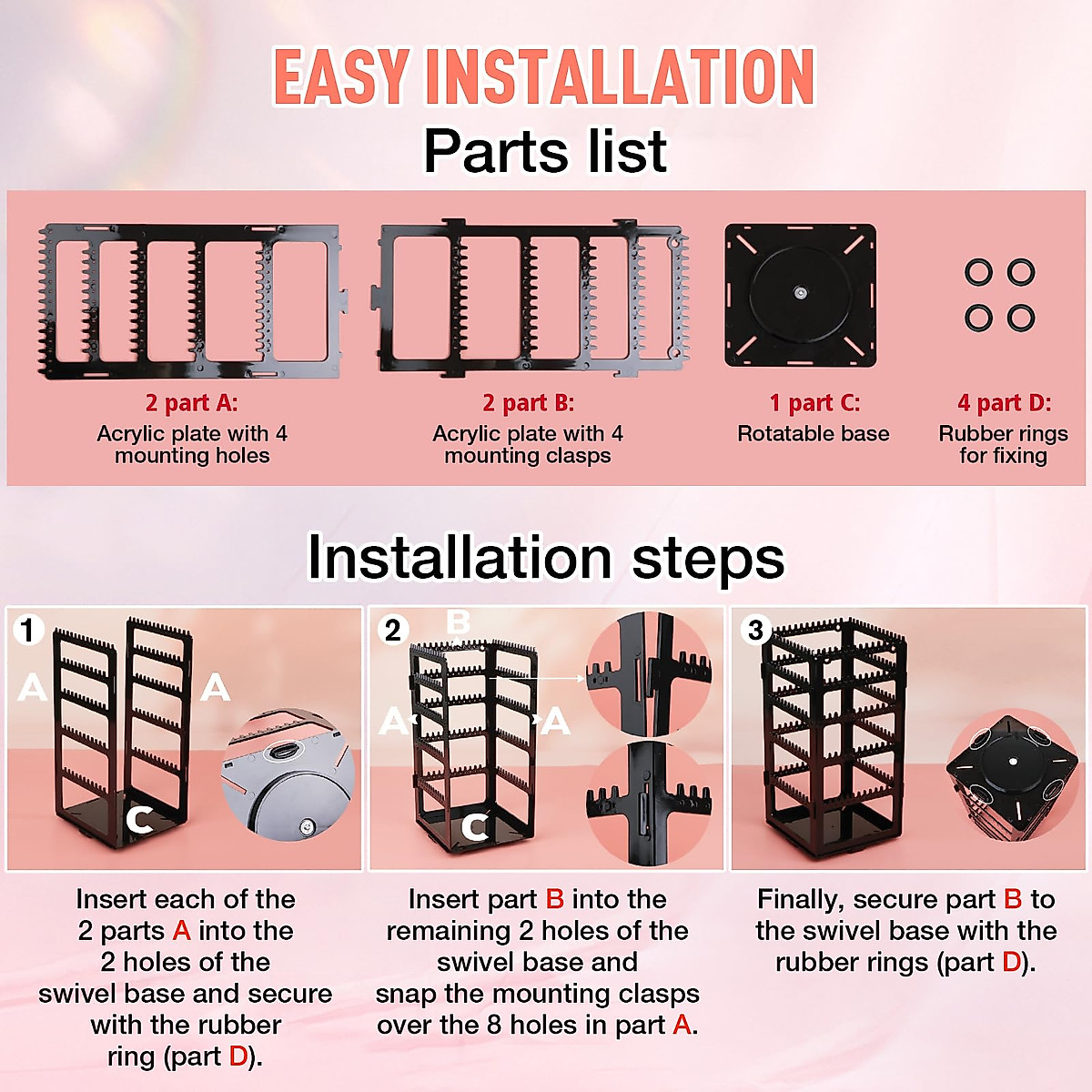 17Dec 360 Rotating Earring Holder Organizer Stand,5 Tiers Acrylic Jewelry Organizers and Storage,Stud Earring Organizers and Storage,228 Holes and 232 Grooves for Earrings Necklaces chain bracelet