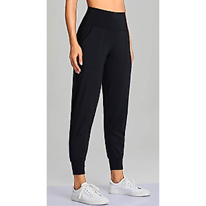 Oalka Women's Joggers High Waist Yoga Pockets Sweatpants Sport Workout Pants Black XL