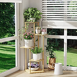 MUDEELA Plant Stand Indoor, 5 Tier Bamboo Corner, Tall Shelf Multiple Plant Holders for Indoor, Outdoor, Corner, Living Room, Balcony, and Bedroom