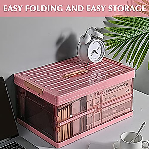 DAPANGYOUNG Collapsible Storage Bins with Lids - Clear Plastic Storage Bin Stackable Latch Storage Boxes with Durable Lid and Secure Latching Buckles For Home Office Car and Travel Organization, Pink