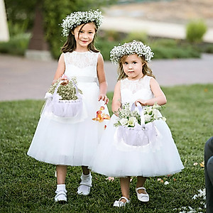 Abaodam White Hamper White Basket Flower Girl Baskets Lace Bridal Basket White Flower Basket Lace Satin Basket Pendant Drill Flower Girl Baskets for Weddings Baskert for Wedding Wedding Basket White