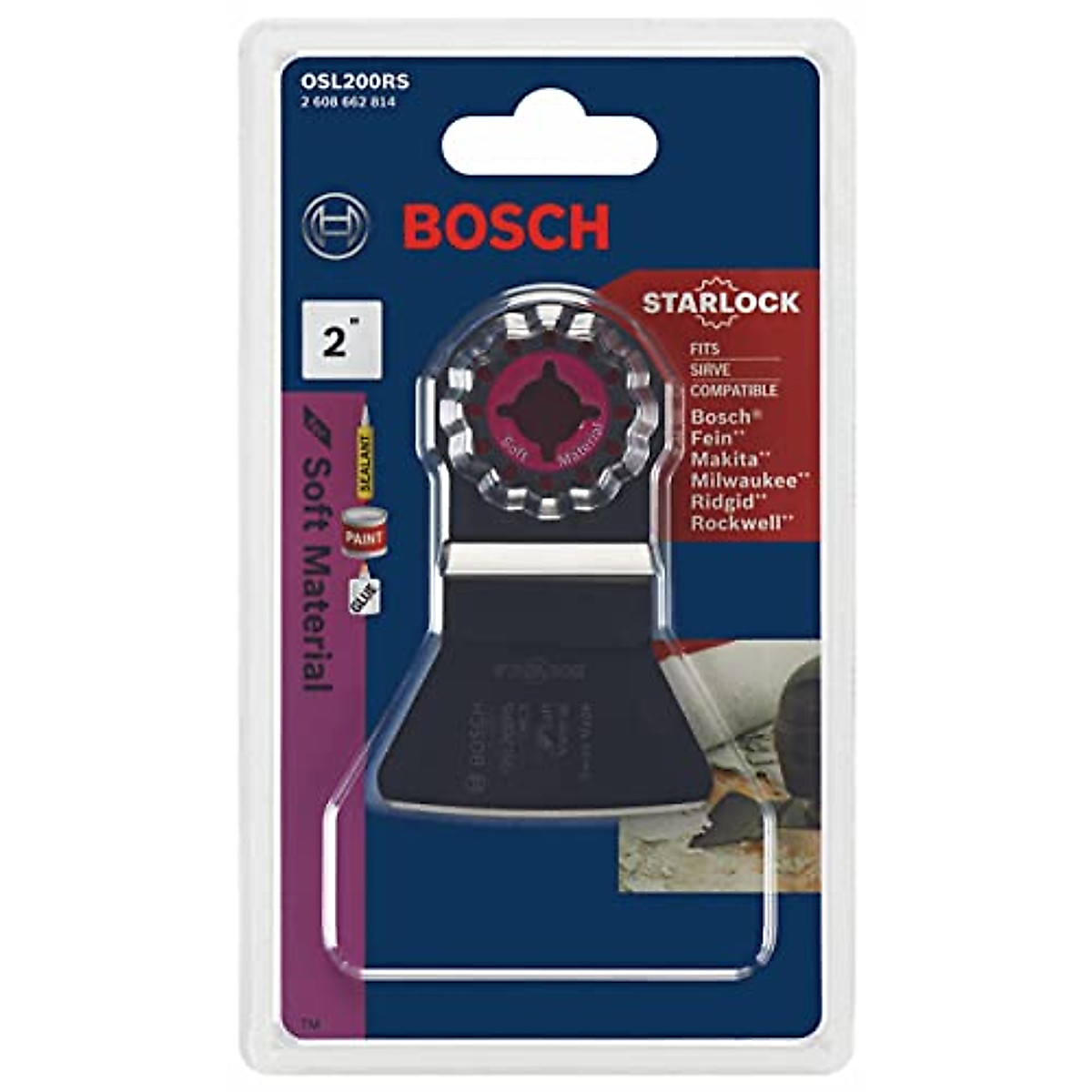 BOSCH OSL200RS 1-Piece 2 In. Starlock Oscillating Multi Tool Soft Materials High-Carbon Steel Rigid Scraper Blade for Removing Tough Sealants, Adhesives, Paint