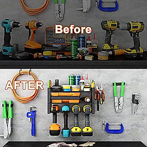 Heavy Duty Floating Tool Shelf Power Tool Organizer Garage Tool Storage Shelf Drill Holder 3 Layers Wall Mounted Storage Rack with Screwdriver Holder Black Suitable for Garage/Workshop