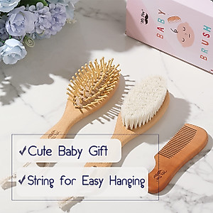 Mr. Pen- Baby Brush and Comb Set, 3Pcs, Wooden, Baby Hair Brush, Cradle Cap Brush, Baby Brush Set for Newborns, Infant Hair Brush, Baby Comb and Brush Set, Newborn Hair Brush, Baby Brushes for Hair