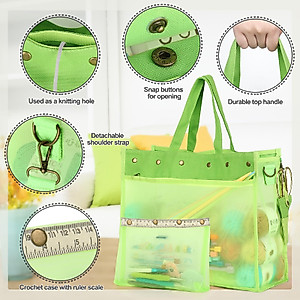 Coopay Crochet Bag for Storage of Yarn, Lightweight Mesh Yarn Bag with Case & Detachable Shoulder Strap, Portable Knitting Organizer Bag For All Knitting Crochet Supplies, Ideal Crochet Gift, Green