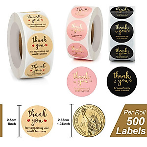 5 Rolls 2500 Pieces Thank You Stickers with 5 Design, Packaging for small business items, envelopes, gift wrap, crafts and bubble envelopes and more(1” Round Label)