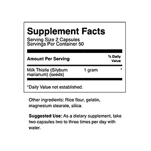 Swanson Milk Thistle-Herbal Liver Support Supplement-Natural Formula Helping to Maintain Overall Health & Wellbeing-(100 Capsules, 500mg Each)