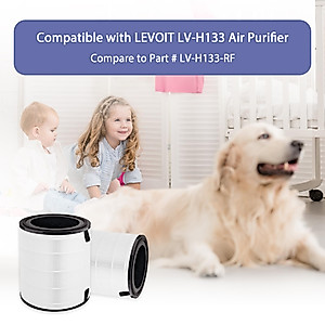 Popurure LV-H133 Replacement Filter Compatible with LEVOIT LV-H133 Air Purifier, 3-in-1 True Filter and Activated Carbon Filter Set, Part Number LV-H133-RF, 2 Pack