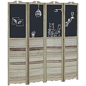 HOMCOM 4-Panel Folding Room Divider with Blackboard, 5.5 Ft Tall Freestanding Privacy Screen Panels for Bedroom or Office, White