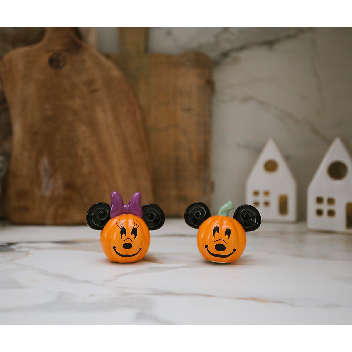 Disney Mickey Mouse and Mickey Mouse Jack O'lantern Salt and Pepper Shakers | Cute Ceramic Housewarming Gifts For Men and Women And Kids | Official Disney Licensee | 1 Set