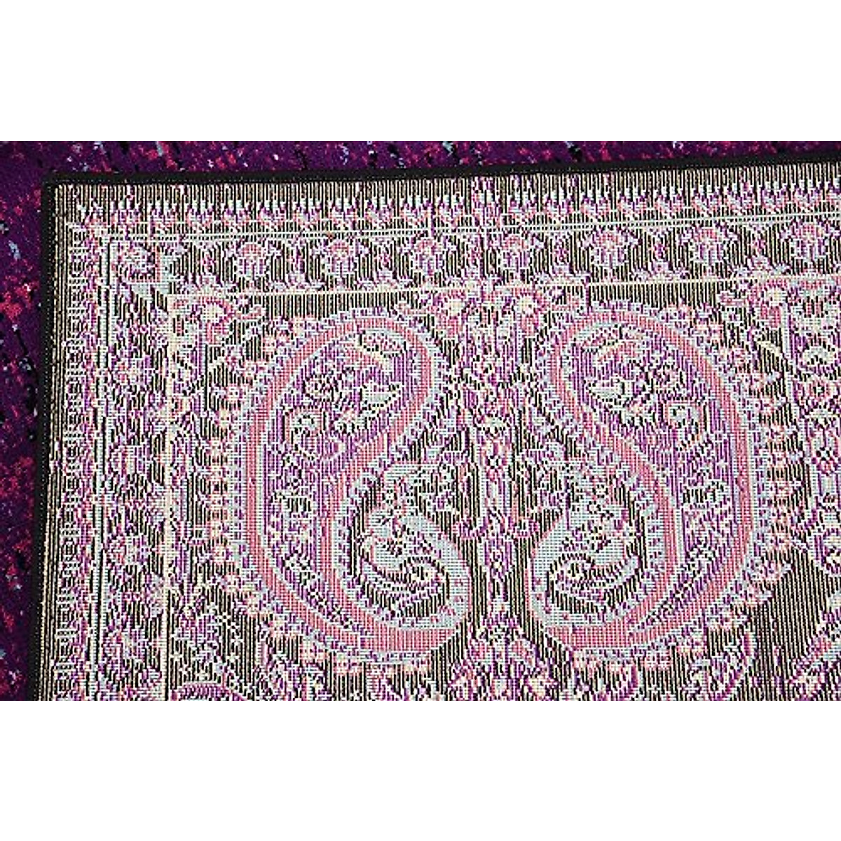 Unique Loom Imperial Collection Paisley, Distressed, Border, Vintage, Modern, Abstract Area Rug, 3 ft x 9 ft 10 in, Lilac/Black