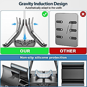 Vertical Laptop Tablet Stand, Gravity Lock Auto Shrink Desktop Notebook Holder for Desk Organizers and Storage Compatible with MacBook Air Pro Samsung, HP, Dell, Microsoft Surface and Gaming Laptops
