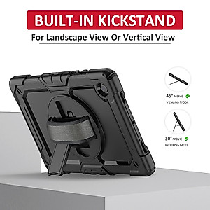 Compatible with Samsung Galaxy Tab A8 10.5 Inch Case 2022, [Kids Proof] Ambison Full Body Protective Case with 9H Tempered Glass Screen Protector, 360° Rotatable Kickstand & Hand Strap (Black)
