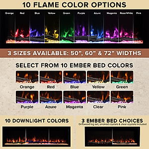 Modern Ember Highmark 72 Inch Smart Linear Electric Fireplace - Premium Flame with 10 Colors, Sleek Hidden Vent Design, Install Recessed in-Wall or Wall-Mount, WiFi and Voice-Enabled