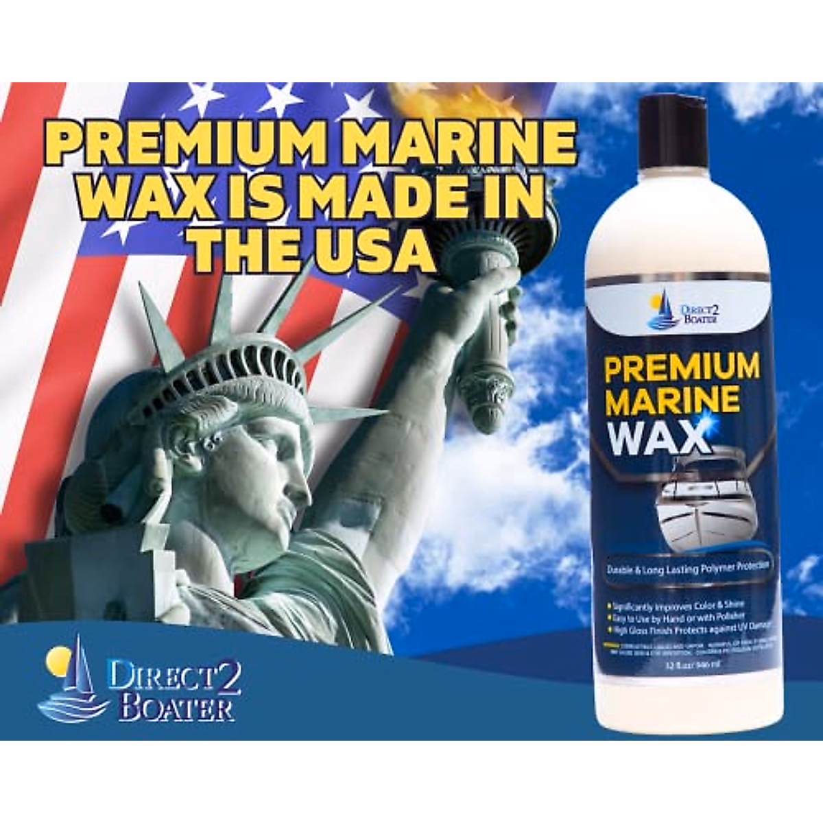 Premium Marine Wax for Boats & RV's with High Gloss Finish - 16 fl oz By Direct 2 Boater