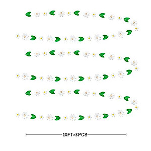 Pinkblume 30ft Felt Daisy Garland White Flowers Banner with Green Leaves Artificial Craft Fake Flowers Hanging Garland for Spring Decor Easter Day Wedding Party Bridal Shower Window Decorations