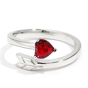 Jeulia Sterling Silver Couple Band for His and Her Heart Cut Matching Anniversary Wedding Garnet Red Diamond rings Engraving Jewelry Set Valentine Mother's Day with Gift Box (Women's Band, 10)